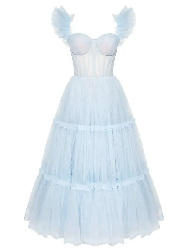 MILLA Ruffled Tulle Midi - Light Blue