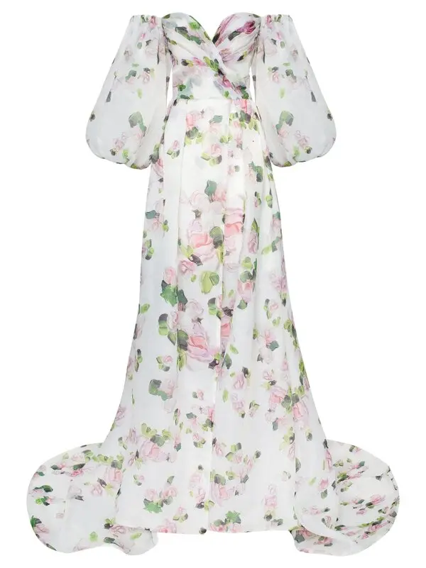 MILLA Floral Puff Sleeve Maxi Gown - Apple Blossom