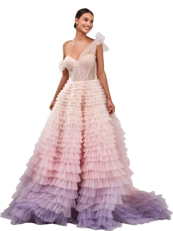 MILLA Frill-layered Ombre Maxi Ball Gown - Lavender