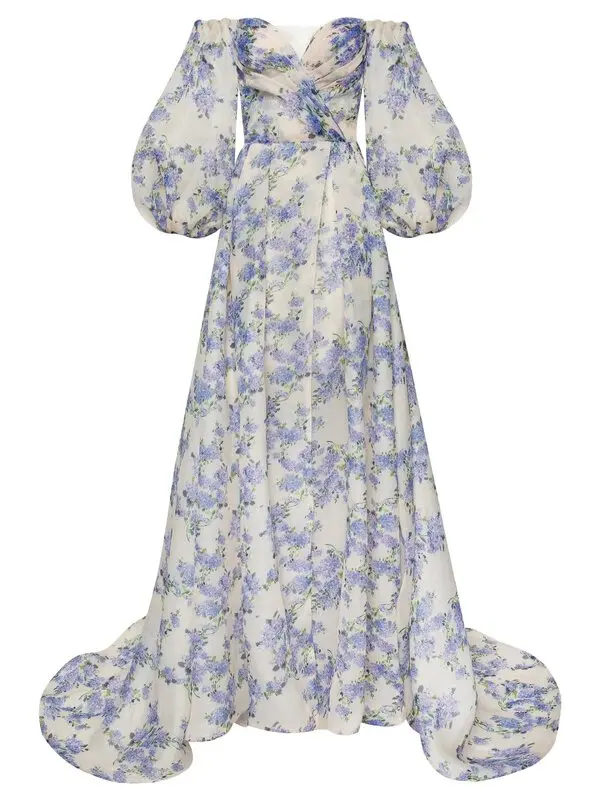MILLA Floral Puff Sleeve Maxi Gown - Hydrangea