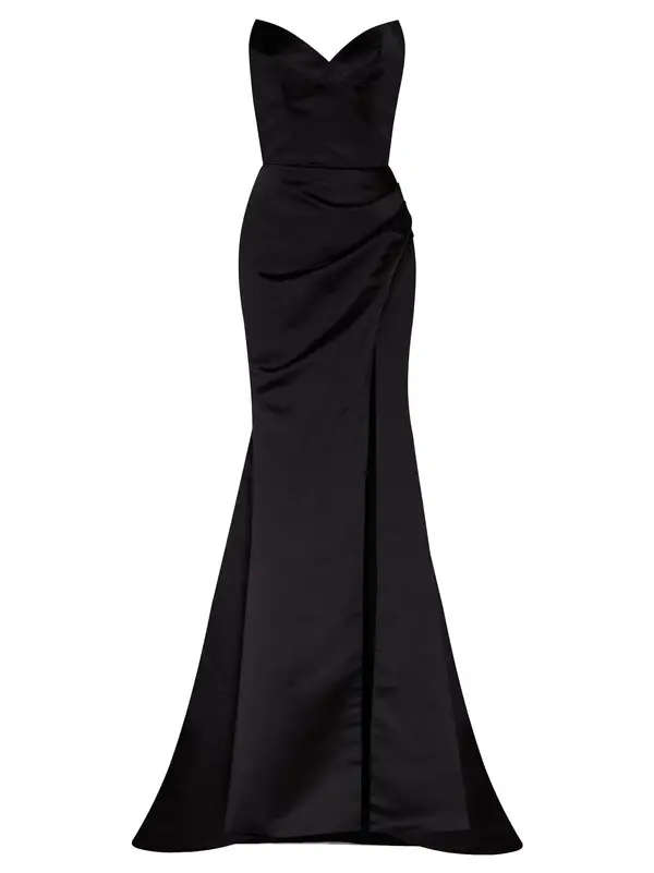 MILLA Strapless Maxi Evening Gown With Thigh Slit - Black