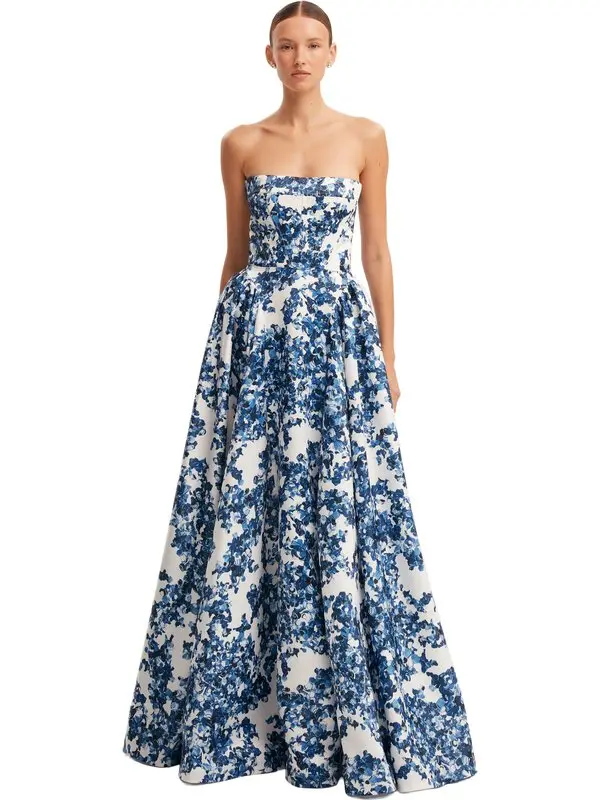 MILLA Hydrangea Floral Satin Maxi Dress - Blue-double