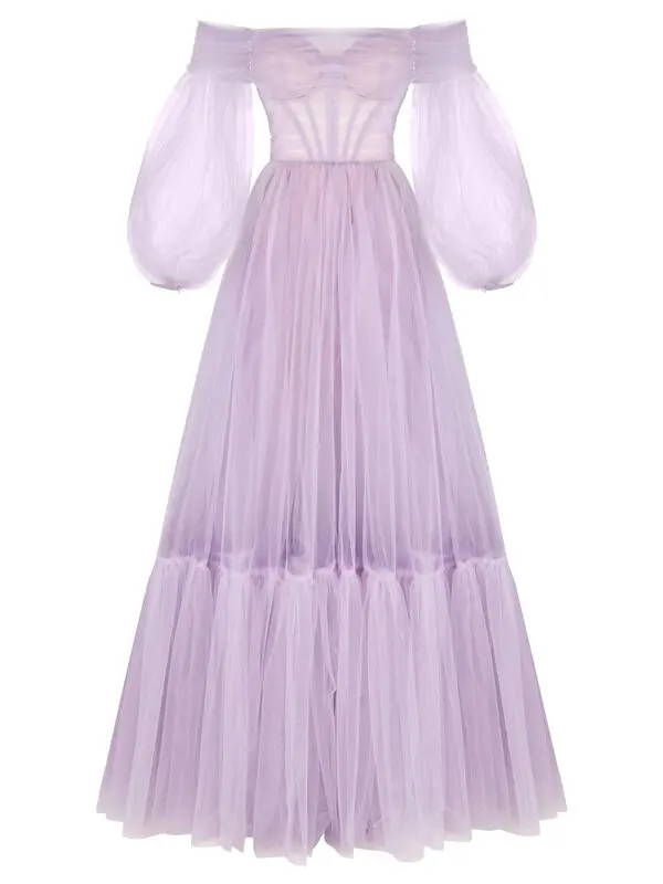 MILLA Sheer Sleeves Maxi Tulle Dress - Lavender