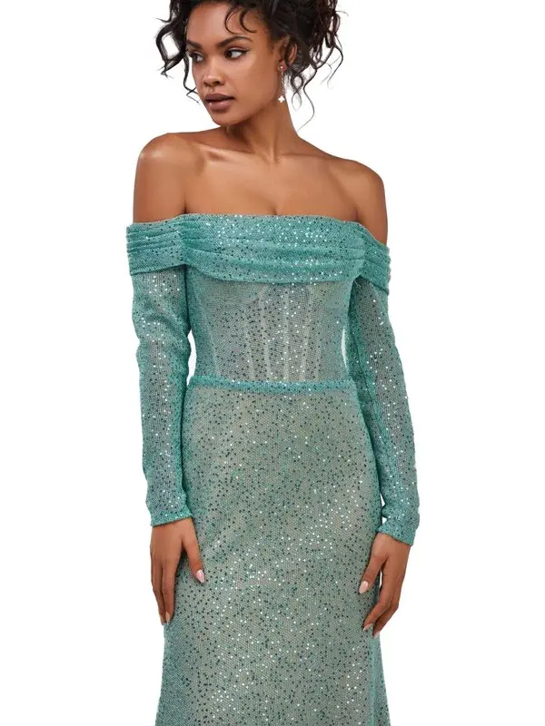 MILLA Sparkling Off-the-shoulder Trumpet Gown - Mint Green