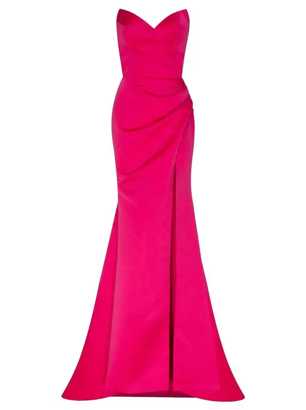 MILLA Strapless Evening Gown With Thigh Slit - Fuchsia