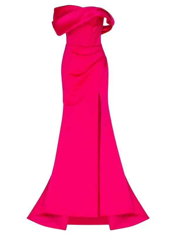 MILLA Princess Strapless Mermaid Gown With Thigh Slit - Fuchsia