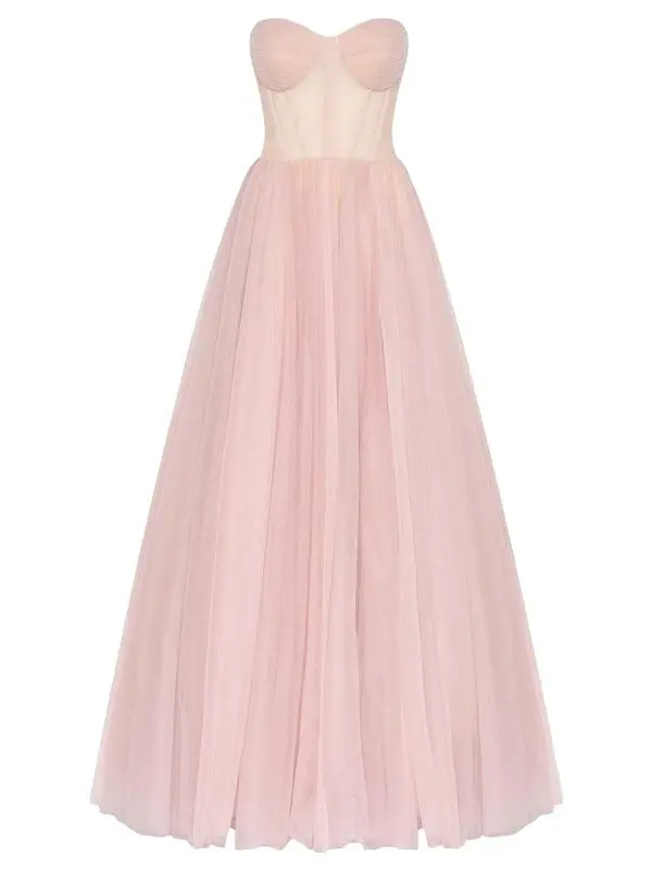 MILLA Tulle Maxi Gown With Corset Bustier - Misty Rose