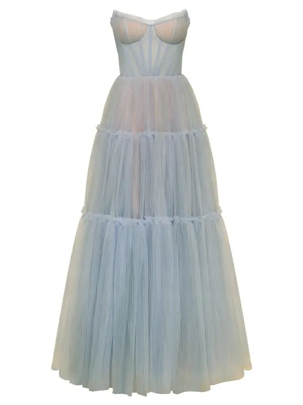 MILLA Tulle Maxi Dress With Ruffled Skirt - Ocean Wave