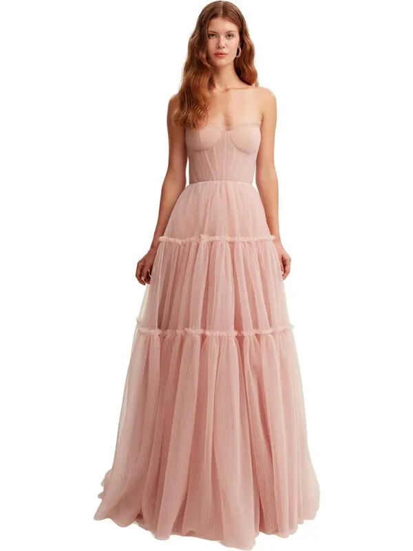 MILLA Tulle Maxi Dress With Ruffled Skirt - Misty Rose