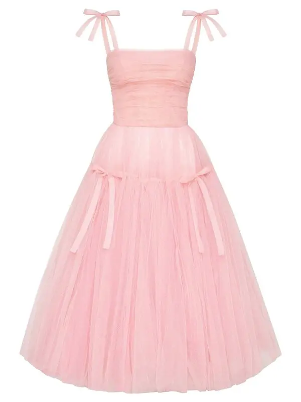 MILLA Tulle A-line Dress With Tie-straps - Misty Rose