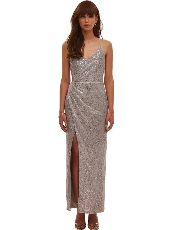 MILLA Sparkling Wrapped Maxi Dress - Silver