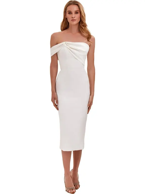 MILLA Bodycon Midi Dress With Strapless And One-shoulder Design - White