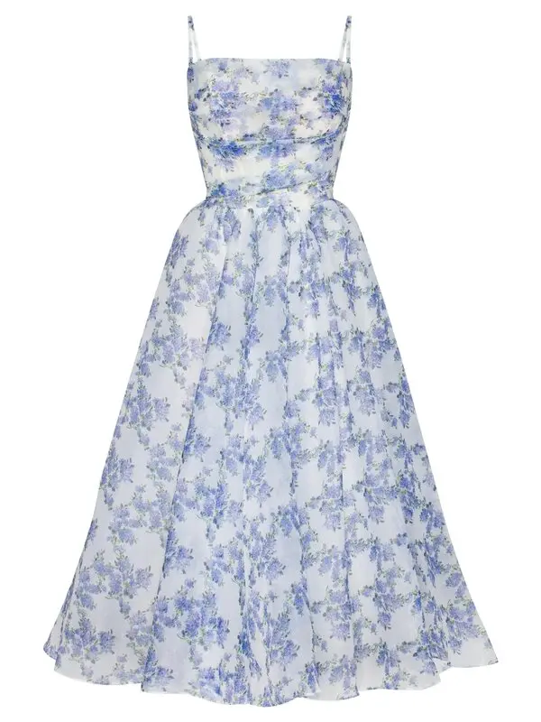 MILLA Spaghetti Strap Floral Print Midi Dress - Blue Hydrangea