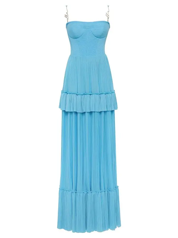 MILLA Sky- Spaghetti Strap Pleated Maxi Garde - Blue