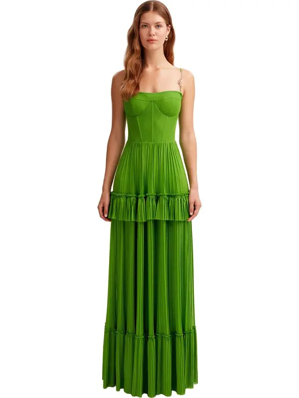 MILLA Spaghetti Strap Pleated Maxi Dress - Green