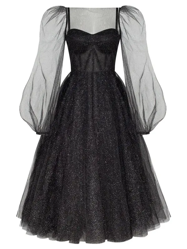 MILLA Sparkly Tulle Dress With Cape - Black