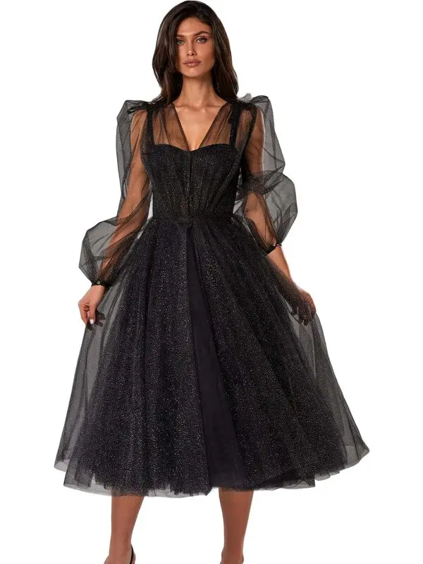 MILLA Sparkly Tulle Dress With Cape - Black