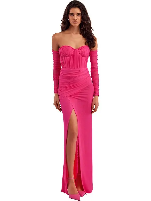 MILLA Bustier Maxi Dress With Detachable Sleeves - Pink