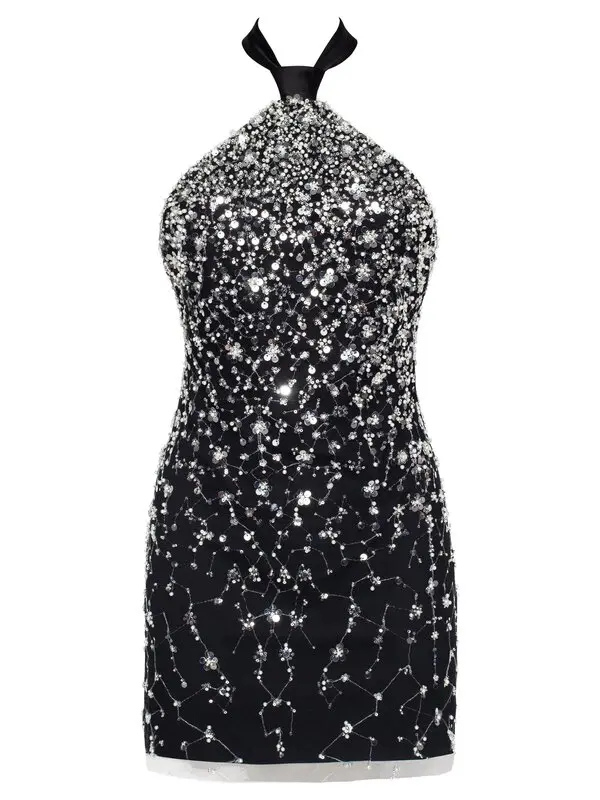 MILLA Halterneck Crystal-embellished Mini Dress - Black