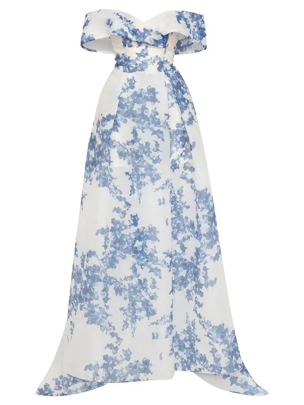 MILLA Off-the-shoulder Floral Print Maxi Dress - Blue-navy
