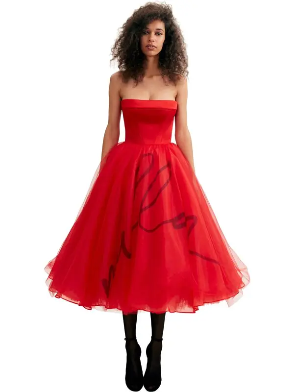 MILLA Organza Dress With Gloves - Red