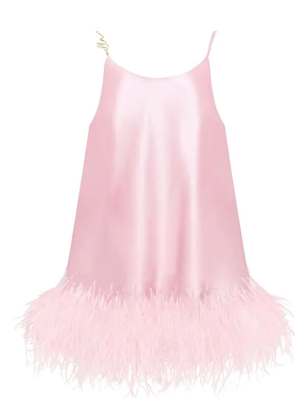 MILLA Feather-trimmed Organza Slip Mini Dress - Pink