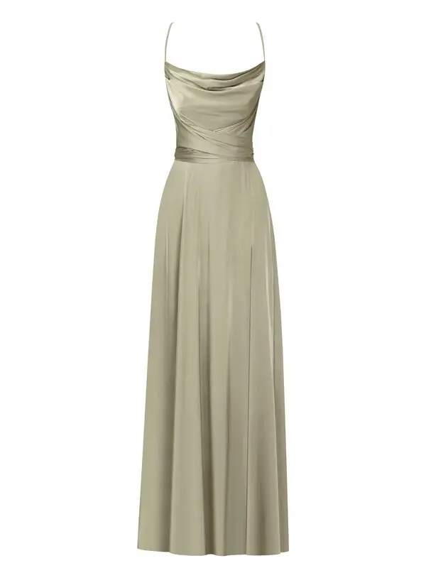 MILLA Boudoir Silk Slip Maxi Dress - Olive
