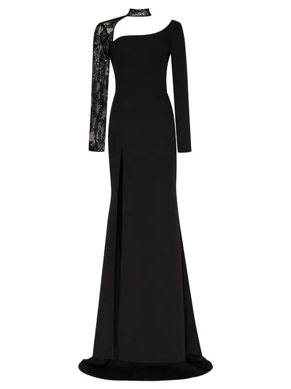 MILLA Trumpet Gown With Detachable Sleeve - Black