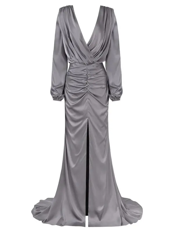 MILLA Silk Maxi Evening Dress - Silver