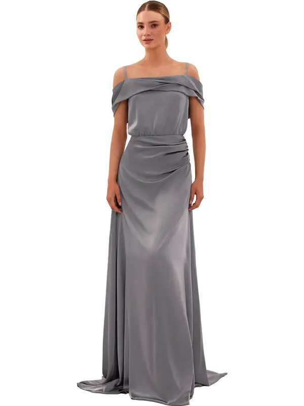 MILLA Elegant Off-the-shoulder Silk Maxi - Silver