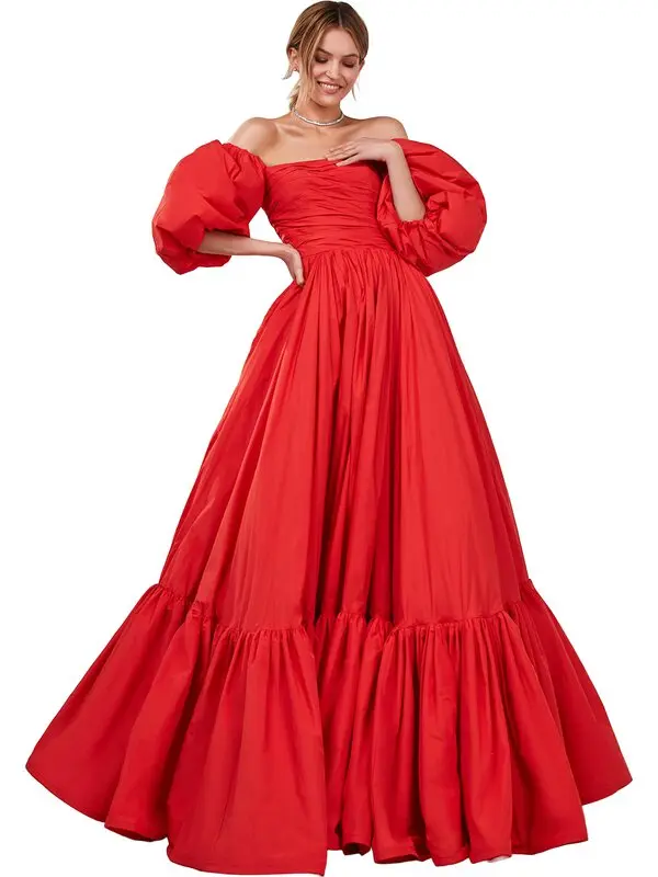 MILLA Carmen Puffy Off-the-shoulder Gown - Red