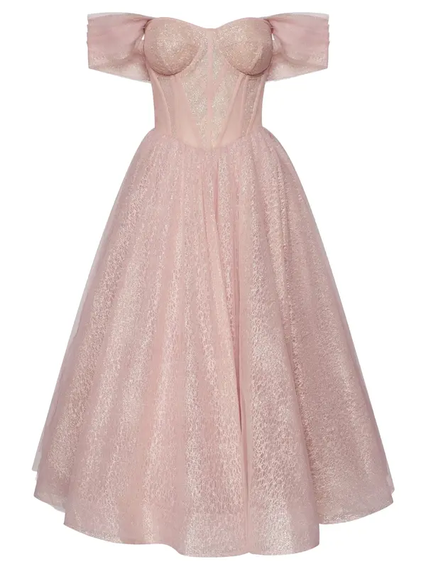 MILLA Sparkly Tulle Midi Dress - Misty Rose
