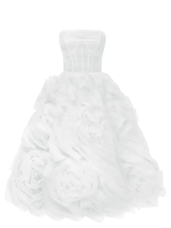 MILLA Dramatically Flowered Tulle Dress - White