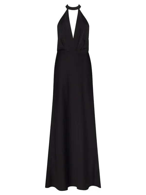 MILLA Classical Halterneck Satin Maxi Gown - Black