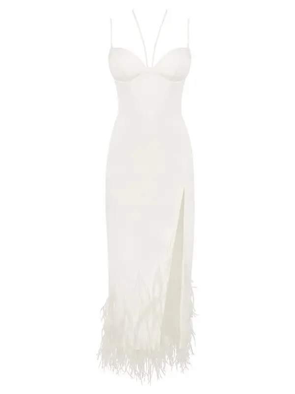 MILLA Feather-trimmed Crepe Cocktail Dress - White