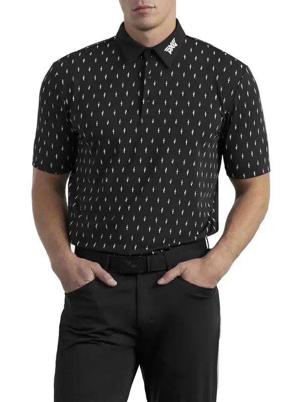 PXG Comfort Fit Cactus Print Polo - Black