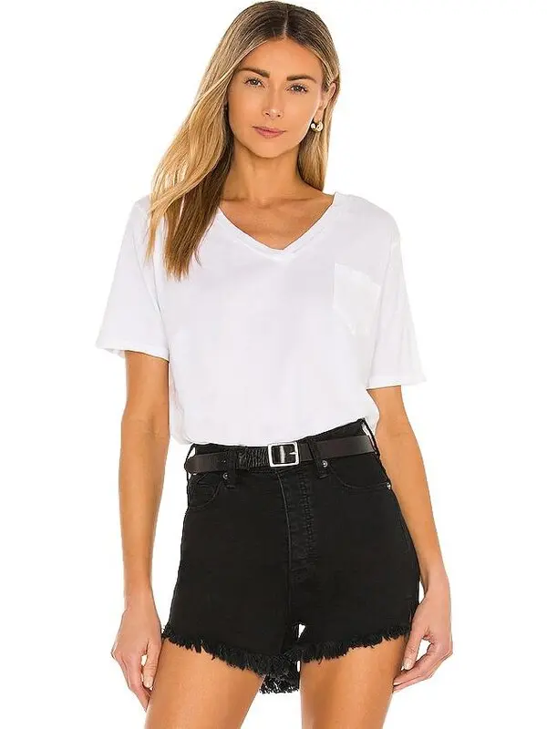 BOBI Light Weight Jersey V Neck Pocket Tee - White