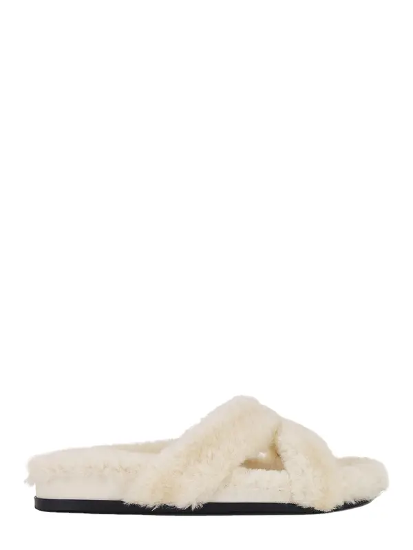 Manolo Blahnik Chilpa Shearling Flat - Dark Cream