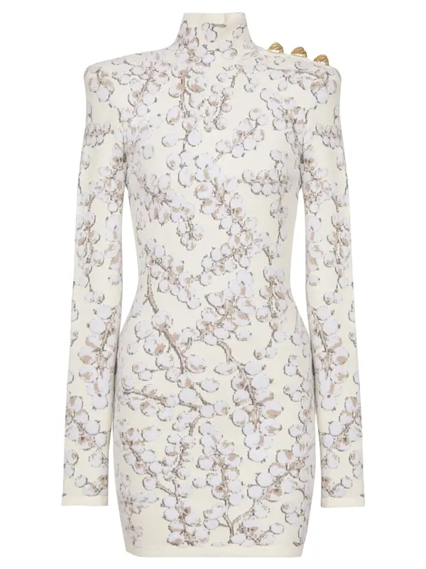 Balmain Jacquard-knit Mini Dress - White