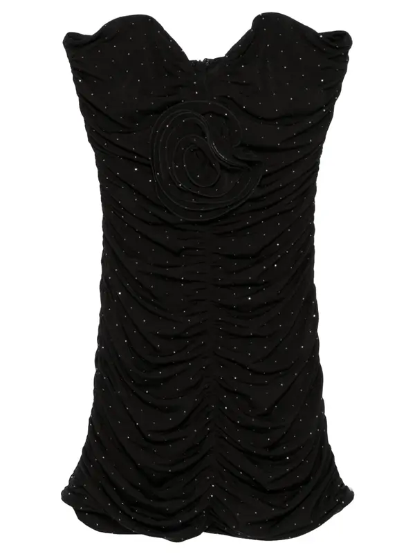 NISSA Floral-appliqué Mini Dress - Black