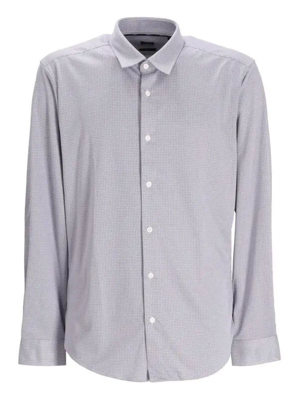 BOSS Stretch-jersey Micro-check Shirt - Grey