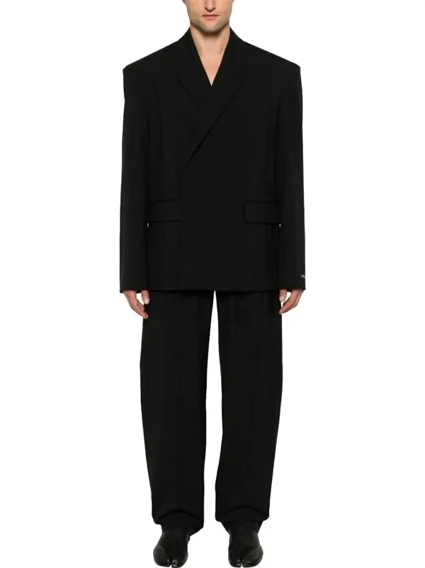 MUGLER Pleated Wide-leg Trousers - Black