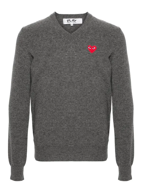 Play Comme Des Garcon Heart-patch Wool Jumper - Grey