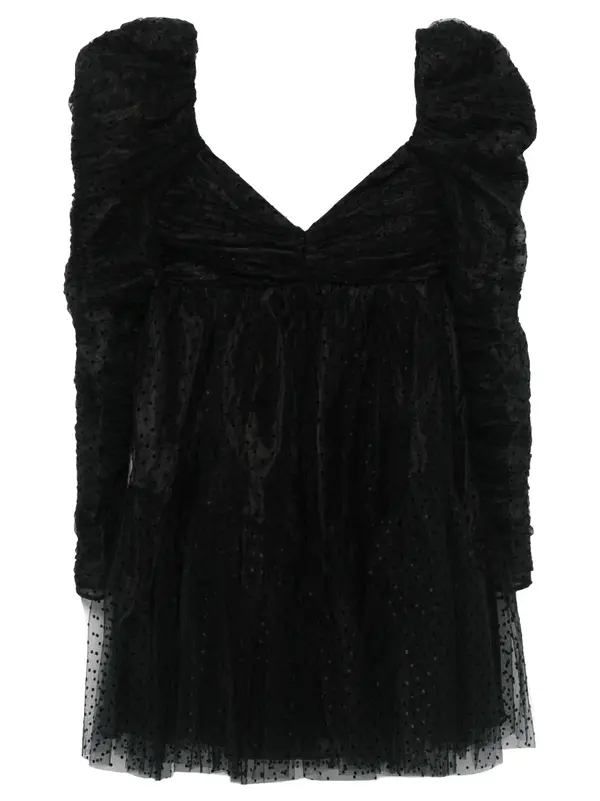 Zimmermann Ruched Puff Sleeve Tulle Mini Dress - Black