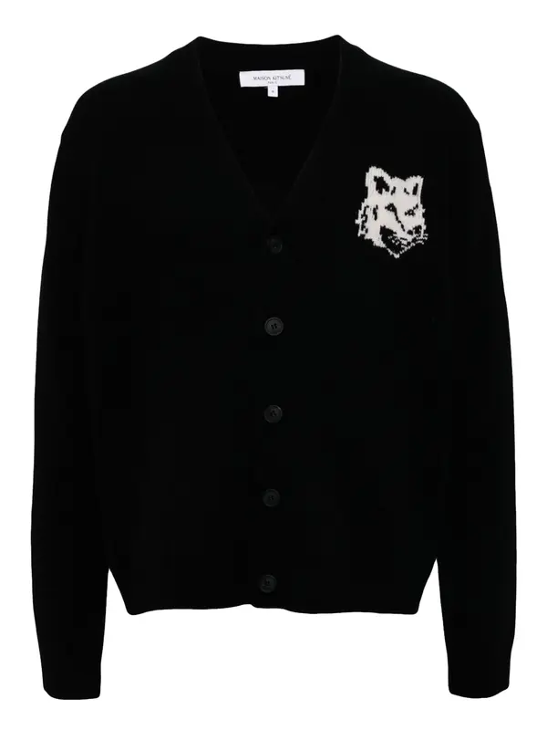Maison Kitsuné Fox Head Intarsia Comfort Cardigan - Black