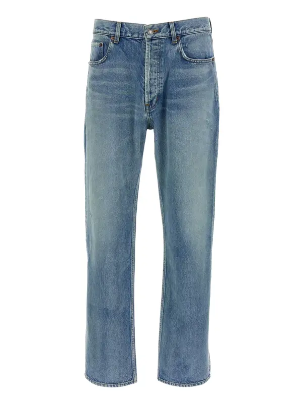 Saint Laurent Distressed Straight Leg Jeans - Blue