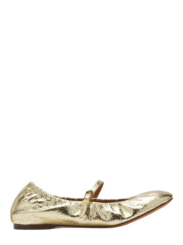 LANVIN Logo-tag Leather Ballerinas - Gold