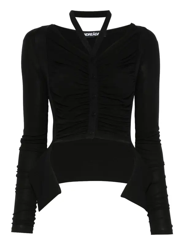 ANDREĀDAMO Draped Jersey Cardigan - Black