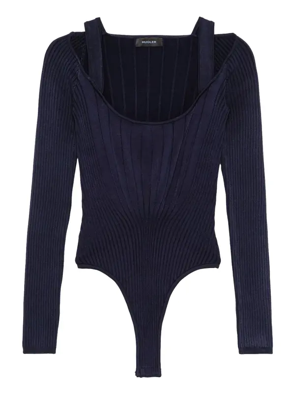 MUGLER Scoop-neck Bodysuit - Blue