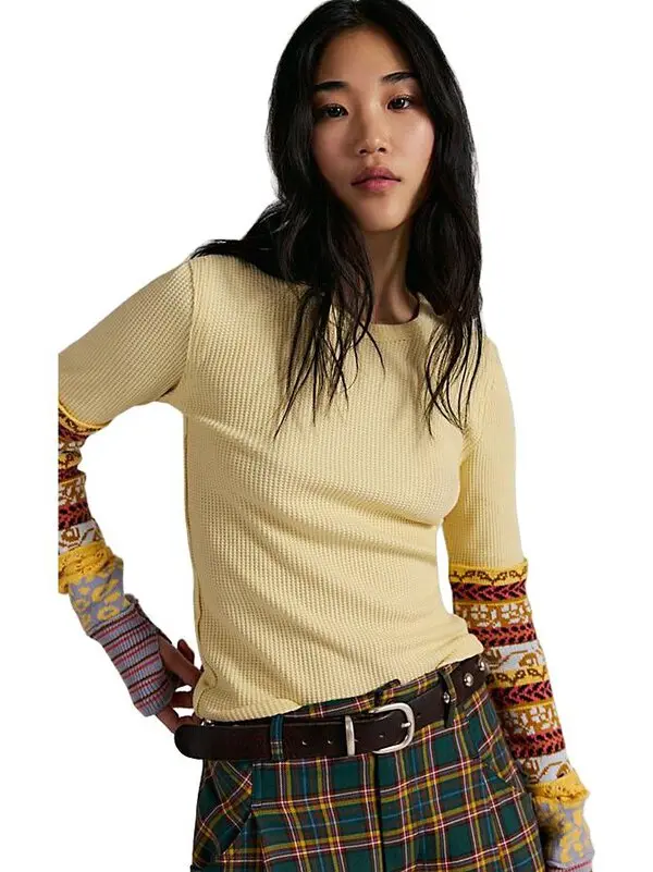 Free People We The Free All In Cuff Top - Butter Yellow Combo